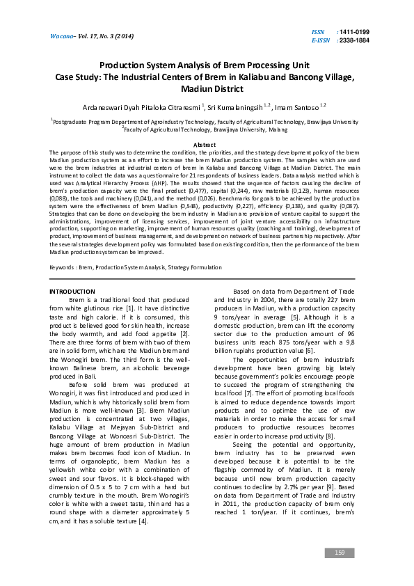 (PDF) Production System Analysis of Brem Processing Unit (Case Study: The Industrial Centers of ...