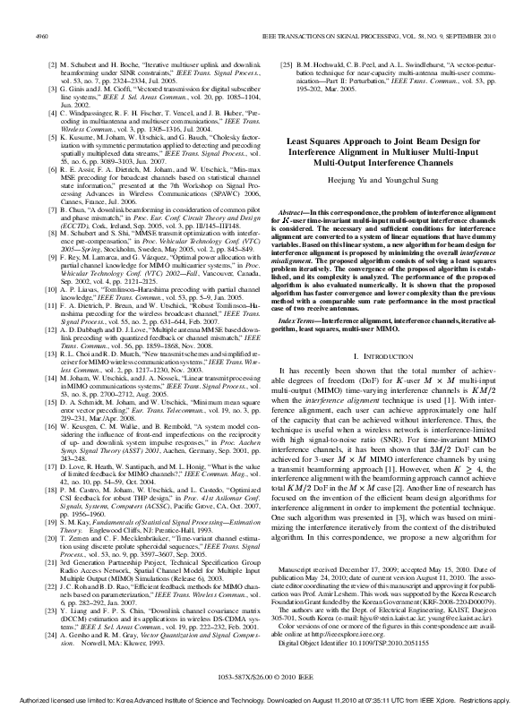 (PDF) Least Squares Approach to Joint Beam Design for Interference Alignment in Multiuser Multi ...