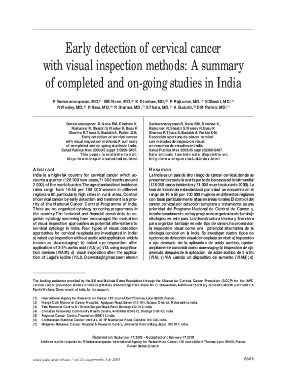 (PDF) Early detection of cervical cancer with visual inspection methods ...