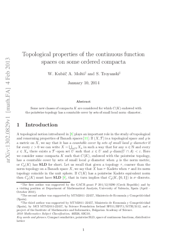 (PDF) Topological Properties of the Continuous Function Spaces on Some Ordered Compacta