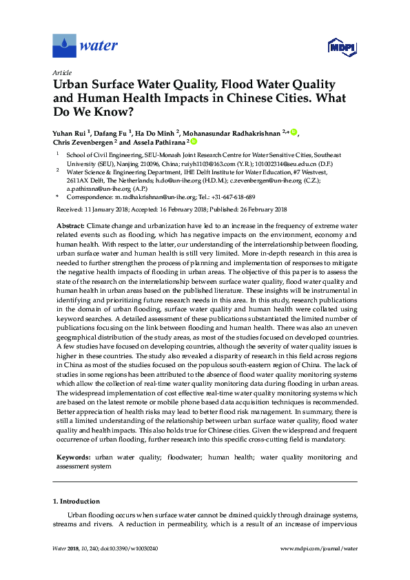 (PDF) Urban Surface Water Quality, Flood Water Quality and Human Health ...