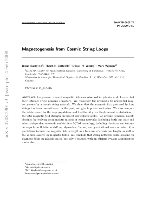 (PDF) Magnetogenesis from cosmic string loops