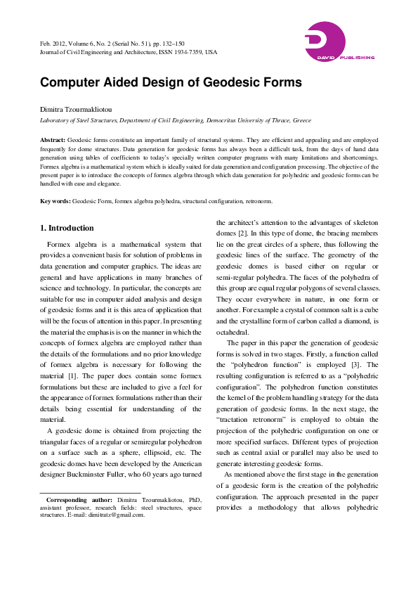 (PDF) Computer Aided Design of Geodesic Forms