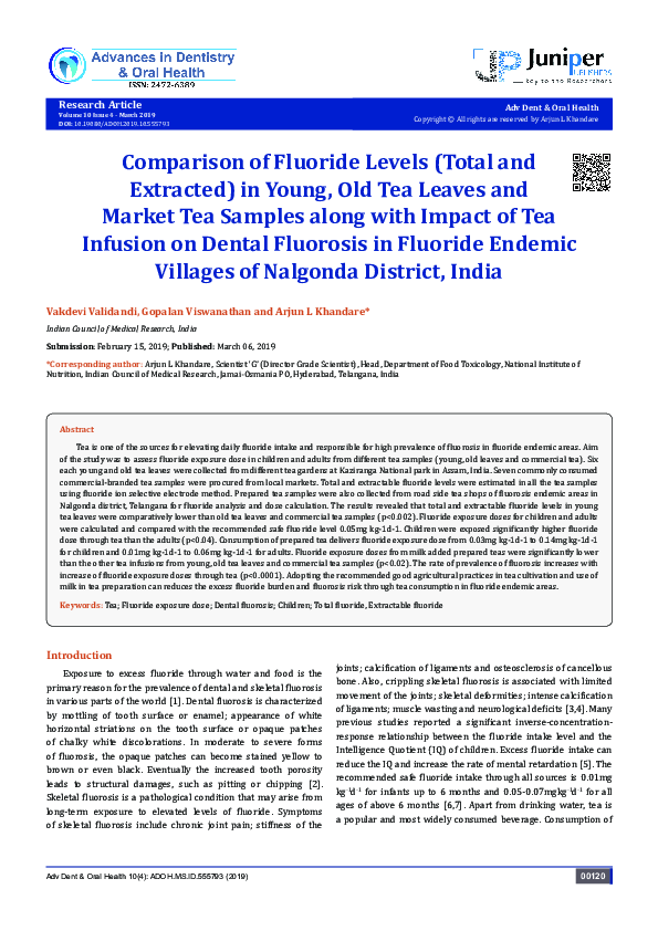 (PDF) Comparison of Fluoride Levels (Total and Extracted) in Young, Old ...
