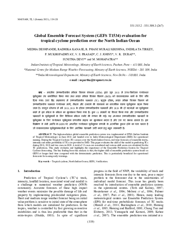 (PDF) Global Ensemble Forecast System (GEFS T1534) evaluation for tropical cyclone prediction ...
