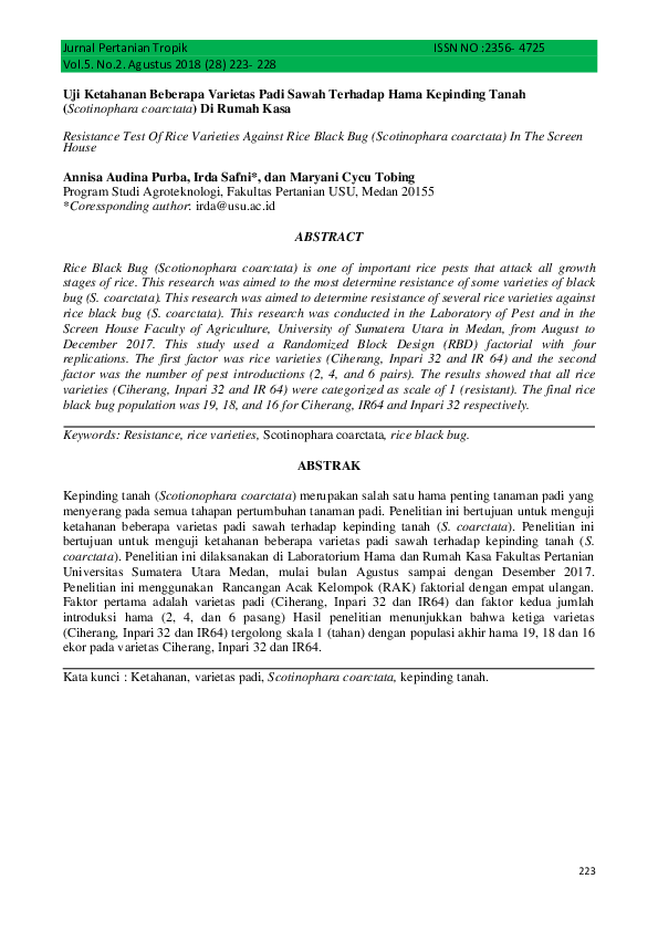 (PDF) Uji Ketahanan Beberapa Varietas Padi Sawah Terhadap Hama ...