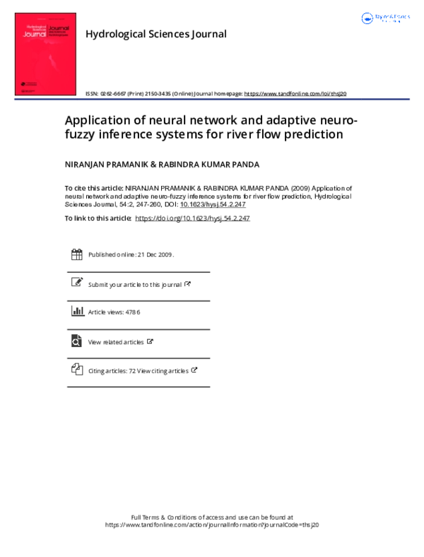 Pdf Application Of Neural Network And Adaptive Neuro Fuzzy Inference