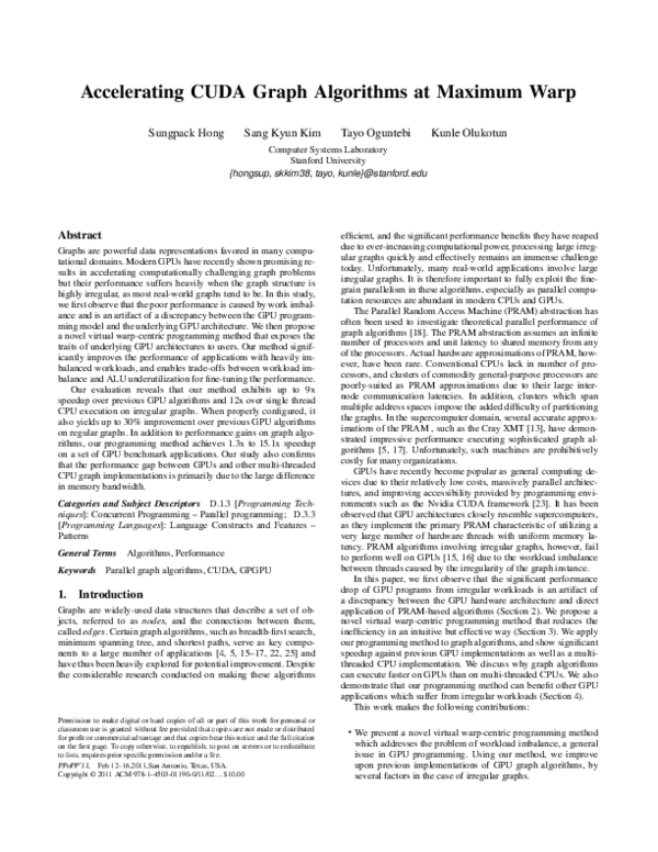 Pdf Accelerating Cuda Graph Algorithms At Maximum Warp Sungpack
