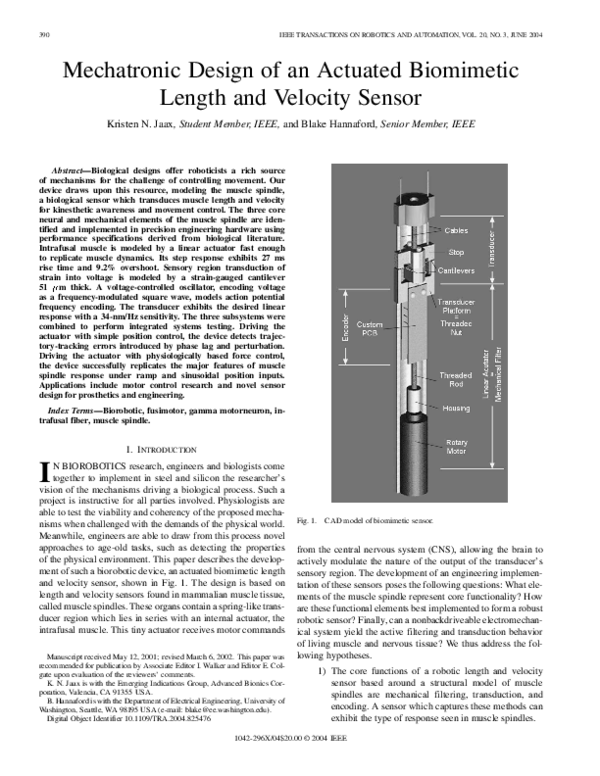 (PDF) Mechatronic design of an actuated biomimetic length and velocity sensor