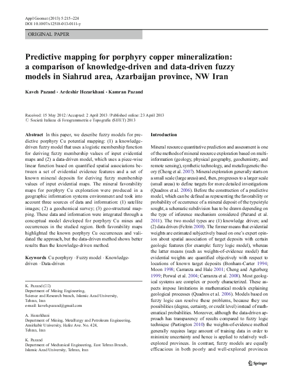 (PDF) Predictive mapping for porphyry copper mineralization: a ...