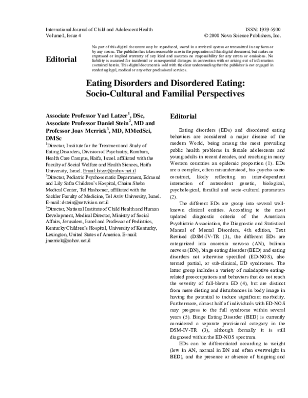 (PDF) Eating disorders and disordered eating: Socio-cultural and ...