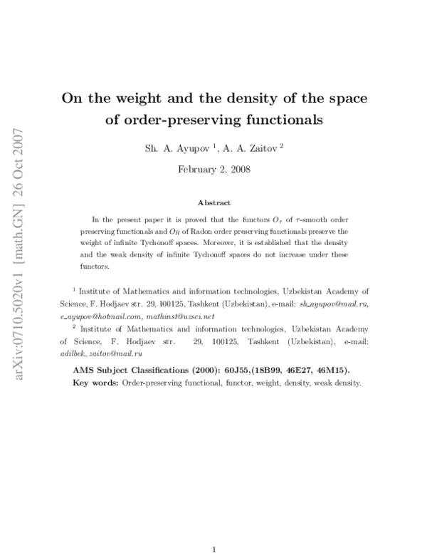 (PDF) On the weight and the density of the space of order-preserving functionals