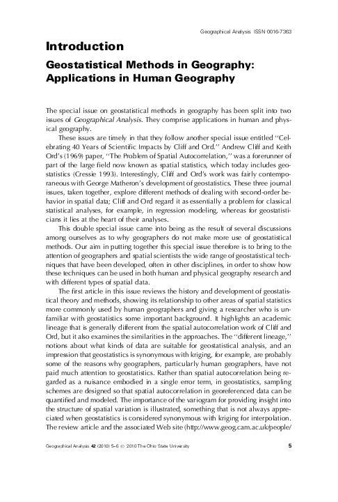 (PDF) Geostatistical Methods in Geography: Applications in Human Geography