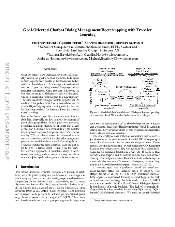 (PDF) Goal-Oriented Chatbot Dialog Management Bootstrapping with Transfer Learning