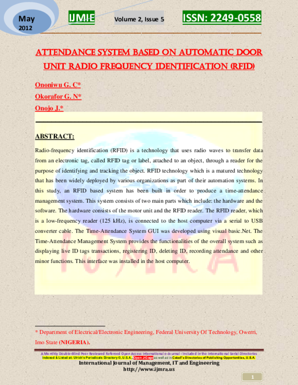 (PDF) ATTENDANCE SYSTEM BASED ON AUTOMATIC DOOR UNIT RADIO FREQUENCY ...