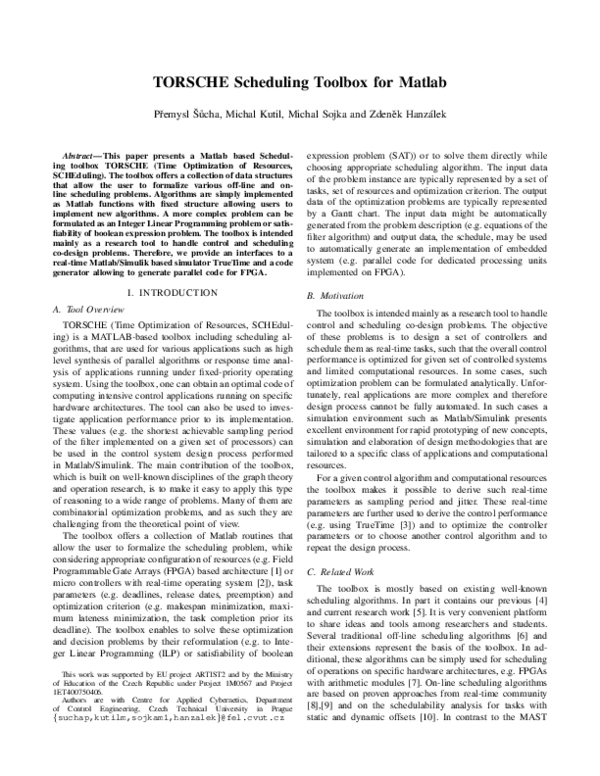 (PDF) TORSCHE Scheduling Toolbox for Matlab (PDF) TORSCHE Scheduling Toolbox for Matlab