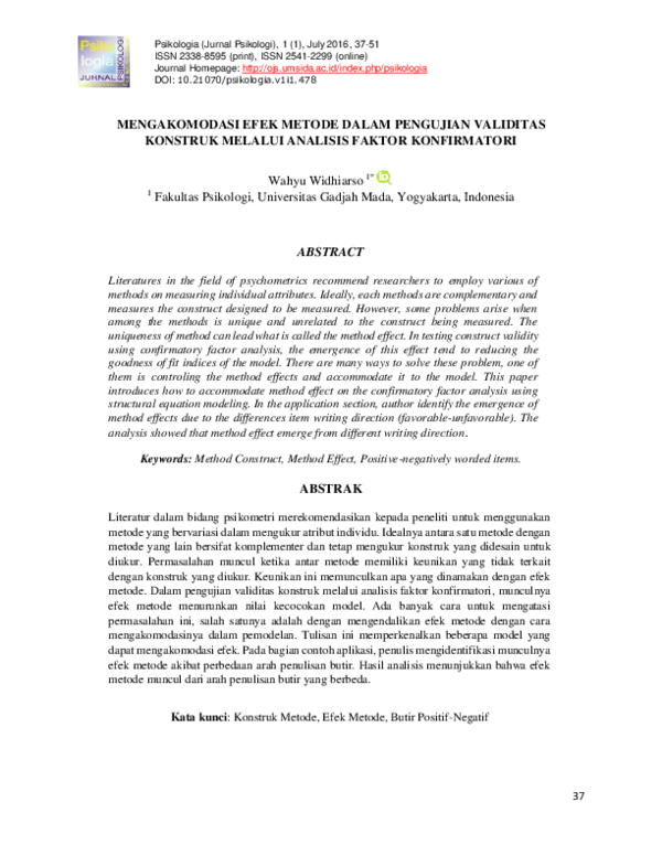 (PDF) Mengakomodasi Efek Metode dalam Pengujian Validitas Konstruk ... (PDF) Mengakomodasi Efek Metode dalam Pengujian Validitas Konstruk ...
