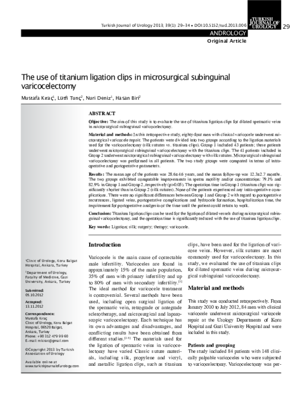 (PDF) The use of titanium ligation clips in microsurgical subinguinal ...