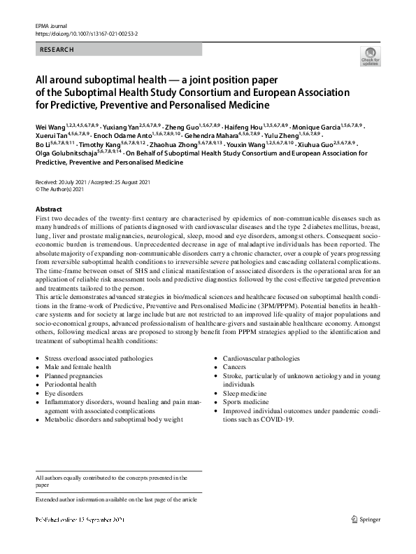 (PDF) All around suboptimal health — a joint position paper of the ...