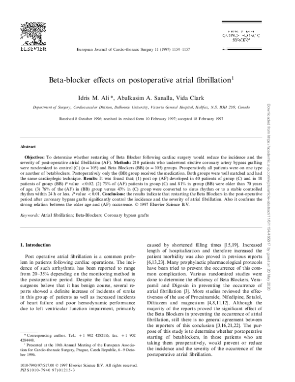 (PDF) Beta-blocker effects on postoperative atrial fibrillation