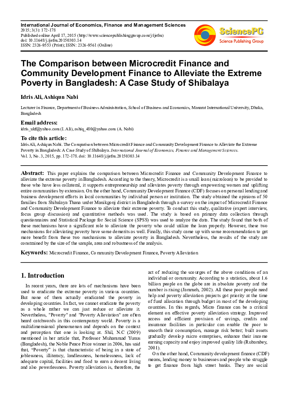 (PDF) The Comparison between Microcredit Finance and Community Development Finance to Alleviate ...