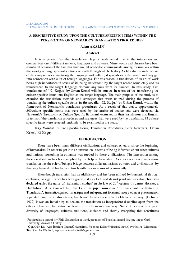 (PDF) A Descriptive Study Upon the Culture Specific Items Within the ...