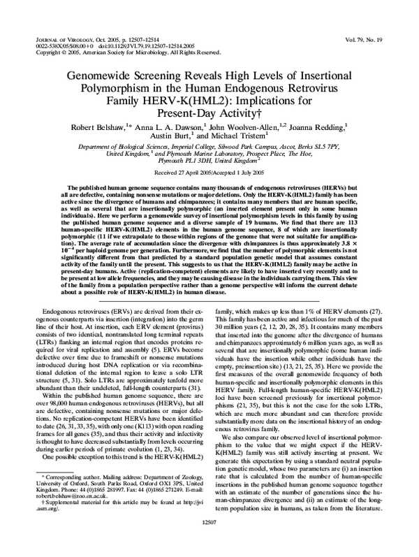 (PDF) Genomewide Screening Reveals High Levels of Insertional ...