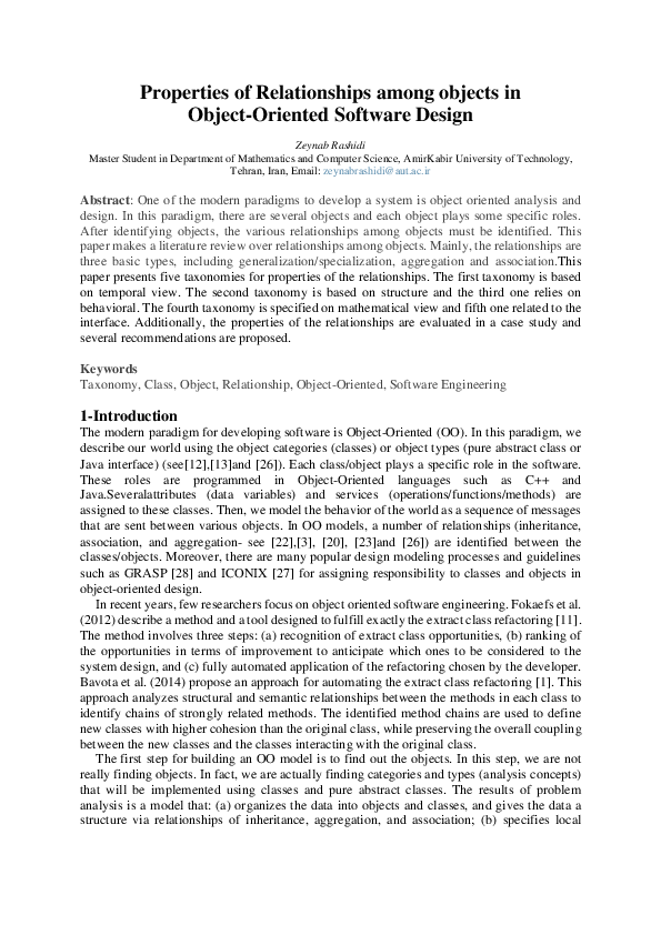 (PDF) Properties of Relationships Among Objects in Object-Oriented ...