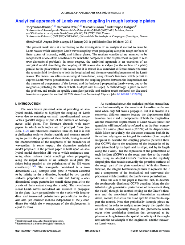 (PDF) Analytical approach of Lamb waves coupling in rough isotropic ...