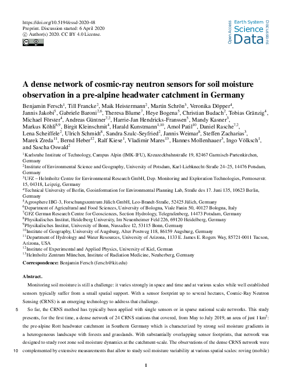 (PDF) A dense network of cosmic-ray neutron sensors for soil moisture ...