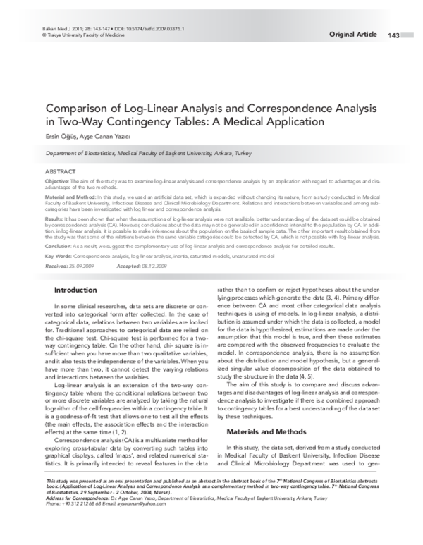 Pdf Comparision Of Log Linear Analysis And Correspondence Analysis In