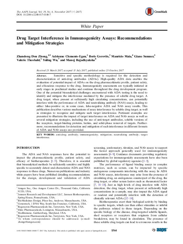 (PDF) Drug Target Interference in Immunogenicity Assays ...