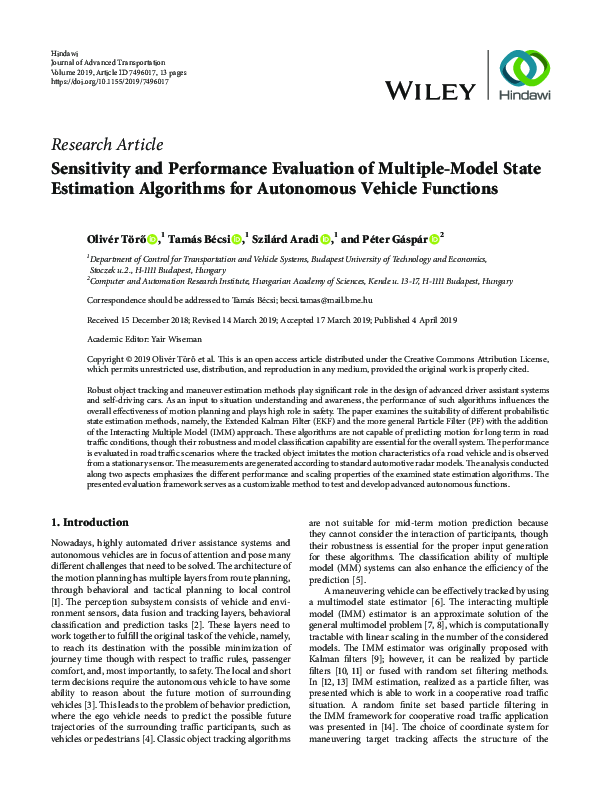 (PDF) Sensitivity and Performance Evaluation of Multiple-Model State ...