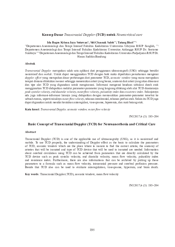 (PDF) Konsep Dasar Transcranial Doppler (TCD) untuk Neurocritical Care