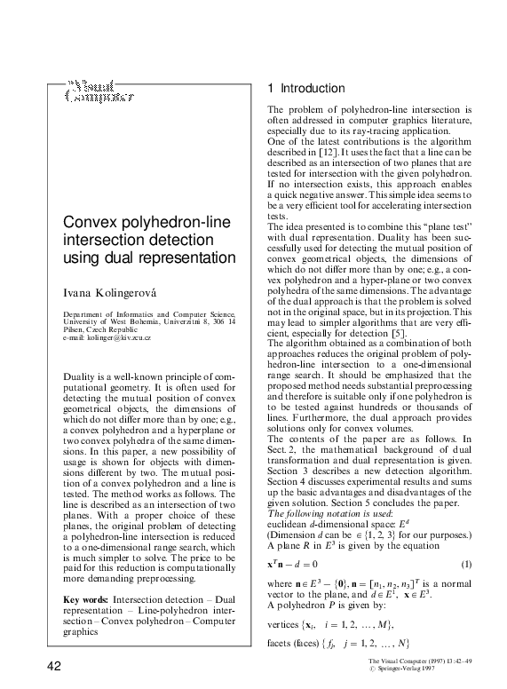 Pdf Convex Polyhedron Line Intersection Detection Using Dual