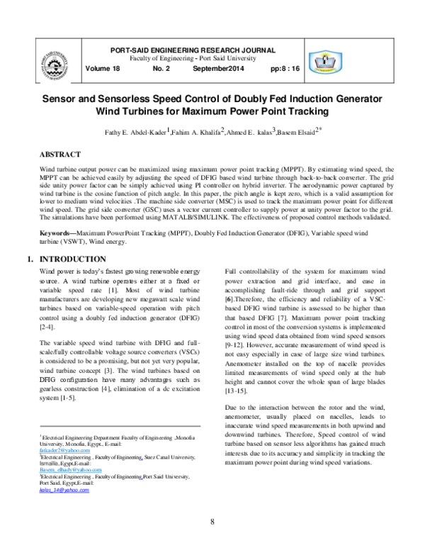 (PDF) Sensor and Sensorless Speed Control of Doubly Fed Induction Generator Wind Turbines for ...