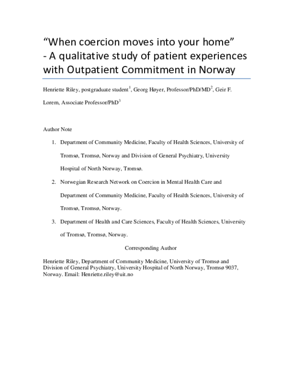 (PDF) ‘When coercion moves into your home’ - a qualitative study of ...