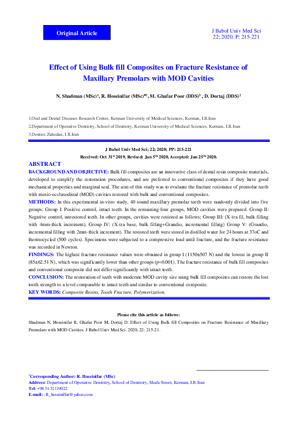 (PDF) Effect of Using Bulk fill Composites on Fracture Resistance of ...