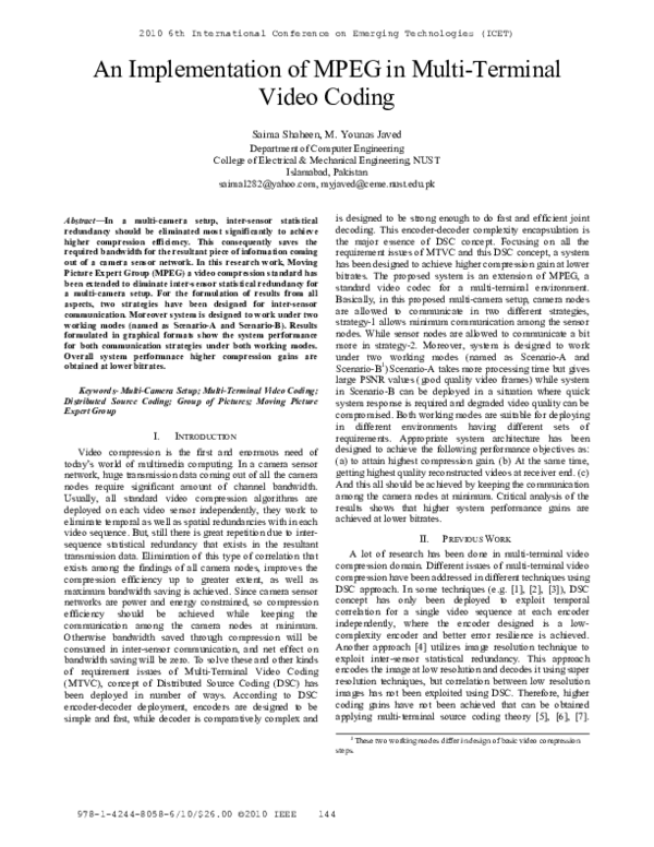 Pdf An Implementation Of Mpeg In Multi Terminal Video Coding
