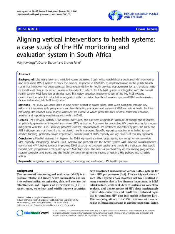 (PDF) Aligning vertical interventions to health systems: a case study ...