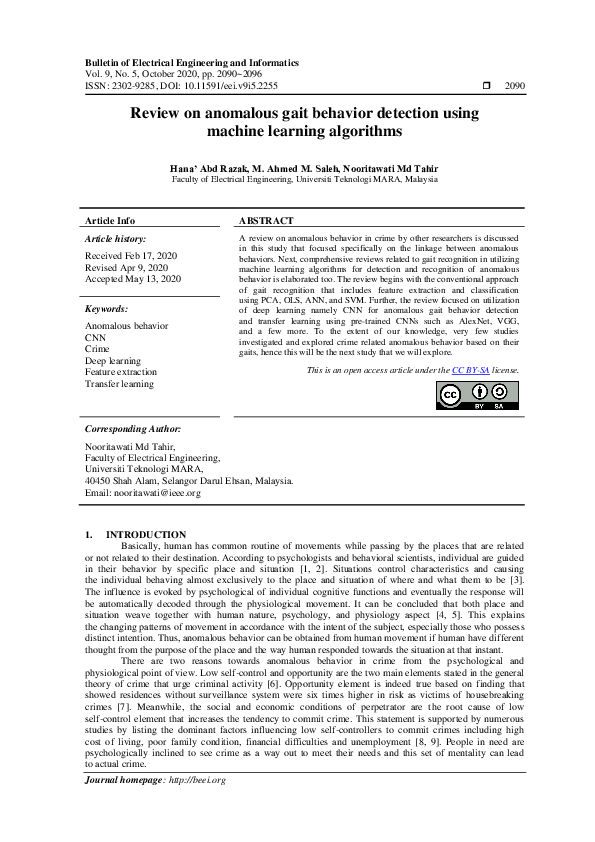 Pdf Review On Anomalous Gait Behavior Detection Using Machine Learning Algorithms