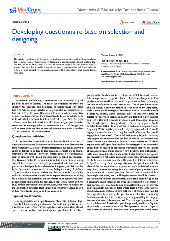 (PDF) Developing Questionnaire Base on Selection and Designing