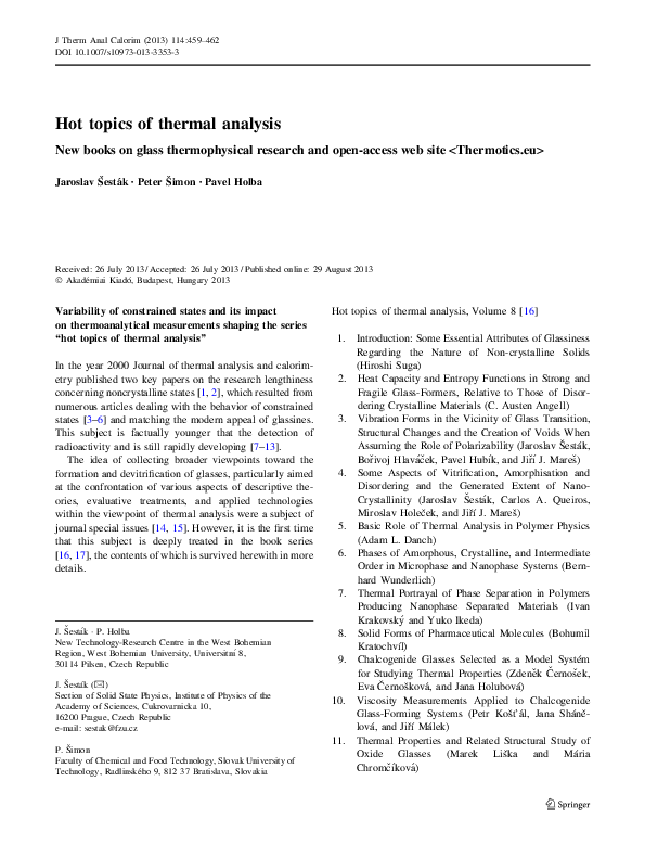 (PDF) Hot topics of thermal analysis