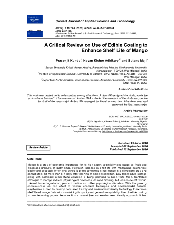 (PDF) A Critical Review on Use of Edible Coating to Enhance Shelf Life ...