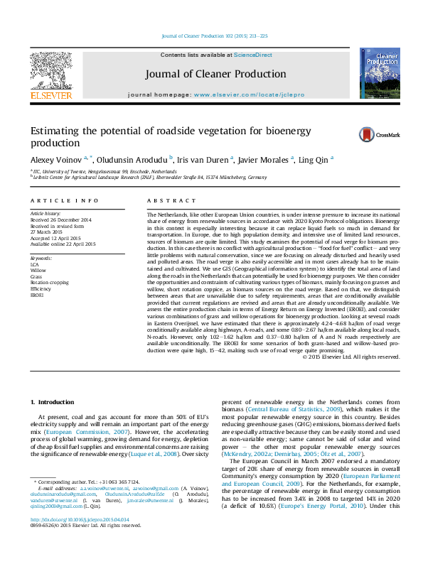 (PDF) Estimating the potential of roadside vegetation for bioenergy ... (PDF) Estimating the potential of roadside vegetation for bioenergy ...