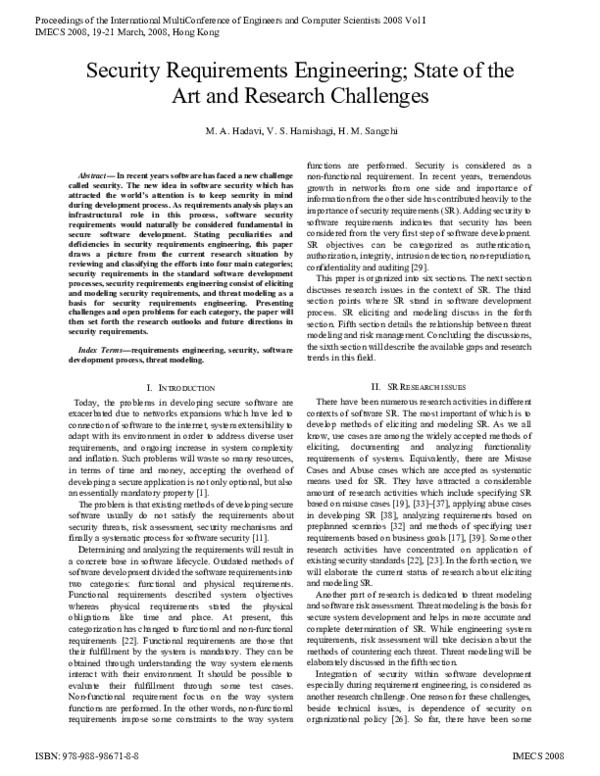(PDF) Security Requirements Engineering; State of the Art and Research Challenges