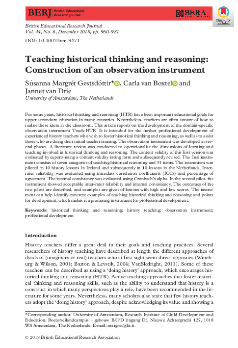 (PDF) Teaching historical thinking and reasoning: Construction of an ...