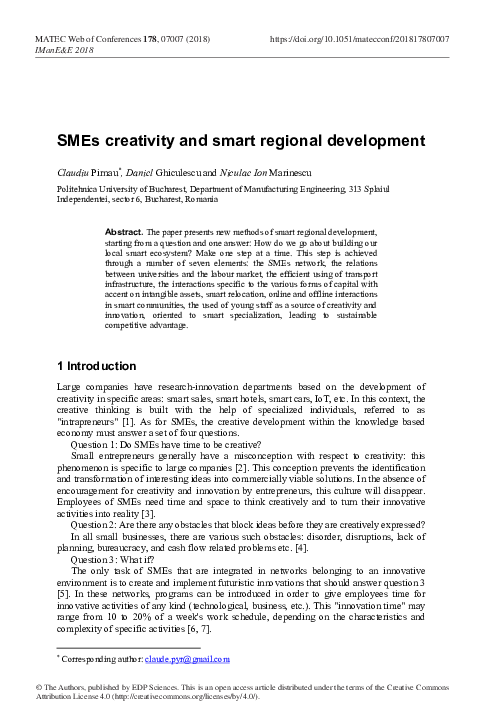 (PDF) SMEs creativity and smart regional development | Daniel ...