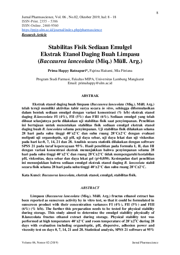 (PDF) Stabilitas Fisik Sediaan Emulgel Ekstrak Etanol Daging Buah ...