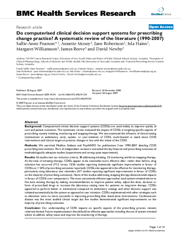(PDF) Do computerised clinical decision support systems for prescribing ...